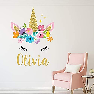 Unicorn Wall Decal Art Personalized Name Wall Decals Girls Bedroom Nursery Wall Decor Removable Vinyl Wall Stickers ND15 (24"W x 16"H inches)