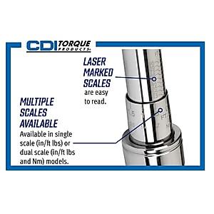 CDI 2503MFRMH Dual Scale Micrometer Adjustable Click Style Torque Wrench with Metal Handle - 1/2-Inch Drive - 30 to 250 ft. lbs. Torque Range