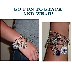 Hidden Hollow Beads Women's Stainless Steel Message Charm Expandable Wire Bangle Bracelet, Very Popular and Stylish, Arrives in a Gift Box. (Soccer Mom)