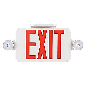 GRUENLICH LED Combo Emergency EXIT Sign with 2 Adjustable Head Lights and Double Face, Back Up Batteries- US Standard Red Letter Emergency Exit Lighting, UL 924 Qualified, 120-277 Voltage, 4-Pack