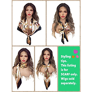 JOE GREEN CO Large Silk Like Satin Scarf Neck Head Wrap 35 Inch Square (01 Black Saddle Chain)