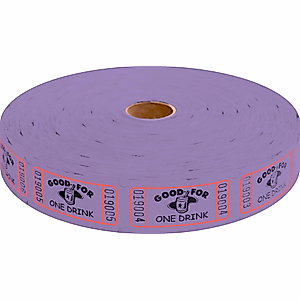 Good for One Drink Tickets Four Rolls of 2,000 Tickets - 8,000 Total in Four Assorted Colors