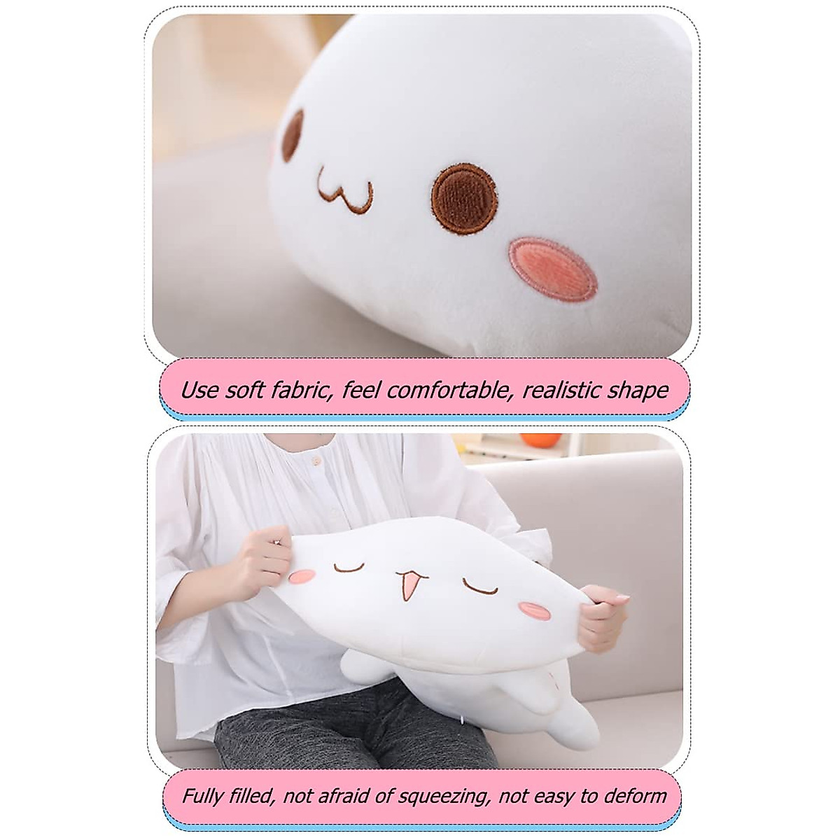 Cute Kitten Plush Toy Stuffed Animal Pet Kitty Soft Anime Cat Plush Pillow，Plush cat Doll Pillow Toys Children's (White)