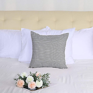 uxcell Woven Striped Throw Pillow Covers Decorative Square Farmhouse Cushion Covers for Sofa Bedroom Car Chair Black and White 18" x 18"