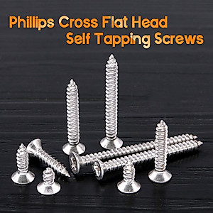 Rustark 210Pcs [#6 5/16'' to 1-1/2''] 304 Stainless Steel Flat Head Phillips Cross Wood Screw Drive Self-Drilling Screws Assortment Kit