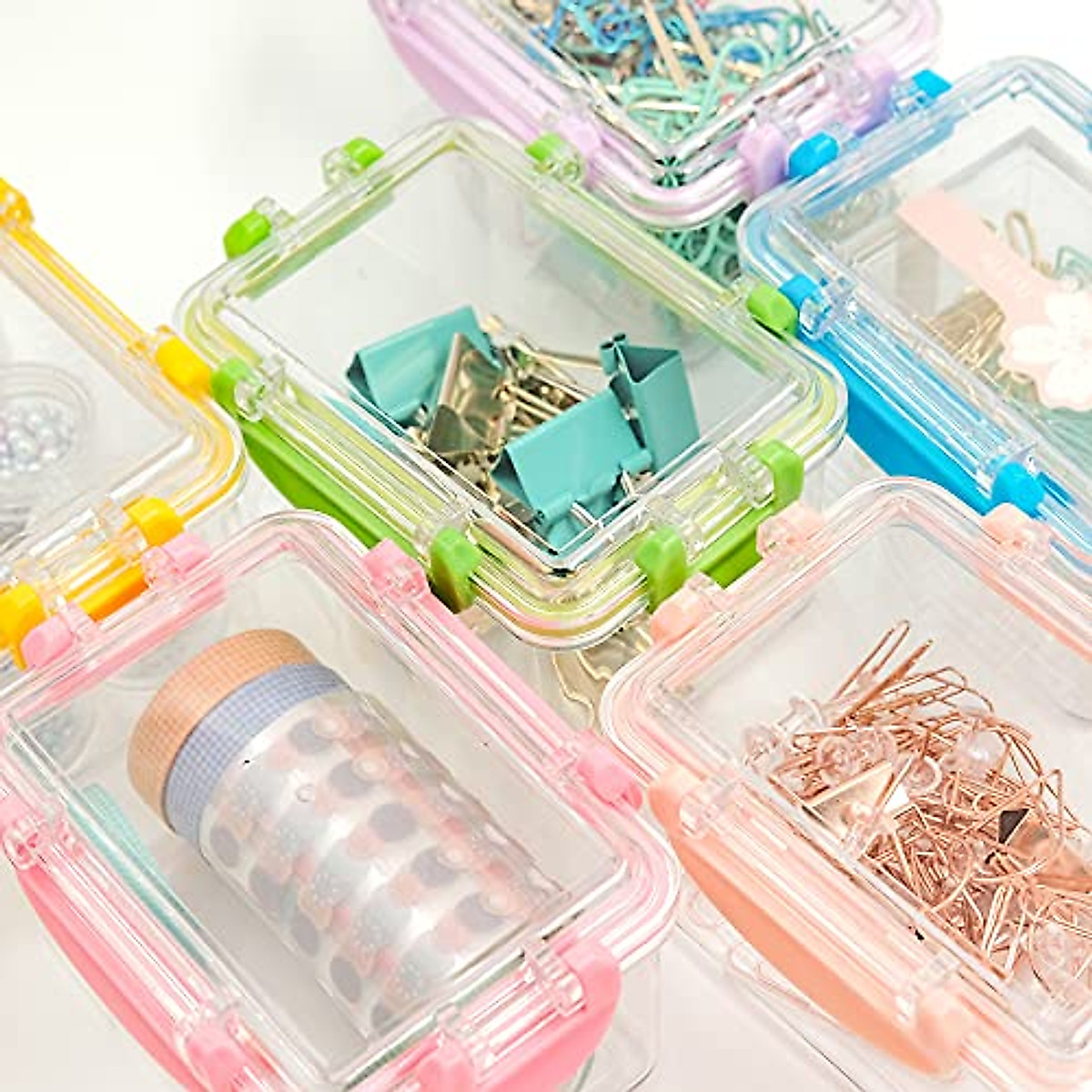 Small Plastic Box, Stackable Mini Plastic Storage Box with Lid, Clear Plastic Organizer Container for Jewelry Beads Small Crafts Items Accessories - 6 Pack