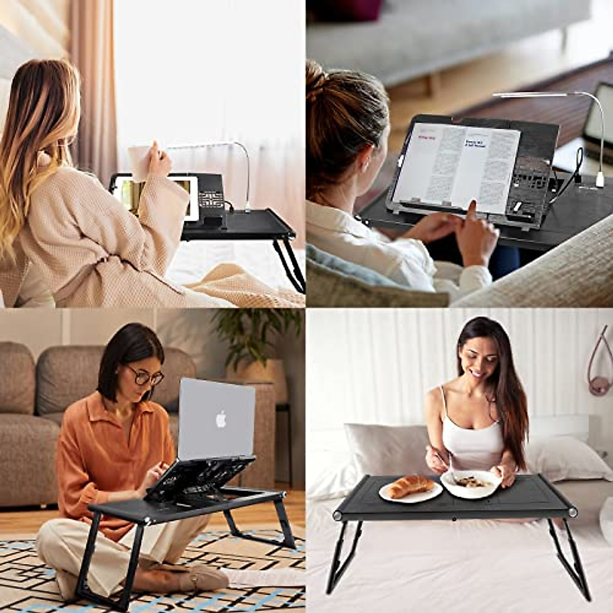 GKTG Lap Desk for Laptop Folding, Portable Laptop Desk for Bed Couch Sofa Floor, Foldable Adjustable Laptop Bed Table with Cooling Fans Built-in10000mAh Rechargeable Mobile Power Pack, USB LED Light