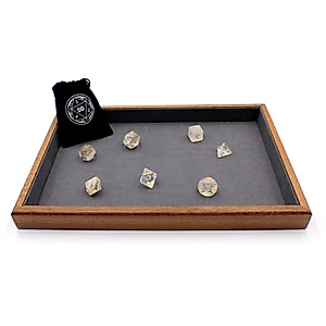 Premium Wood DND Dice Tray with Matching Crystal Dice Set
