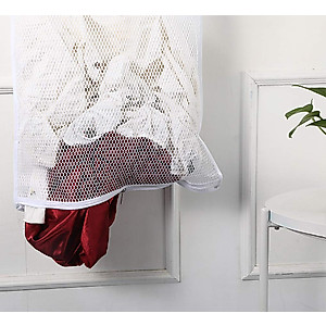 Dearjana Door-Hanging Mesh Laundry Hamper Bag, Space Saving Corner Small Laundry Basket Dirty Clothes Hamper with Rotating Metal Hanger for Apartment, RV, Camper, Cabin, College Dorm Use(White)