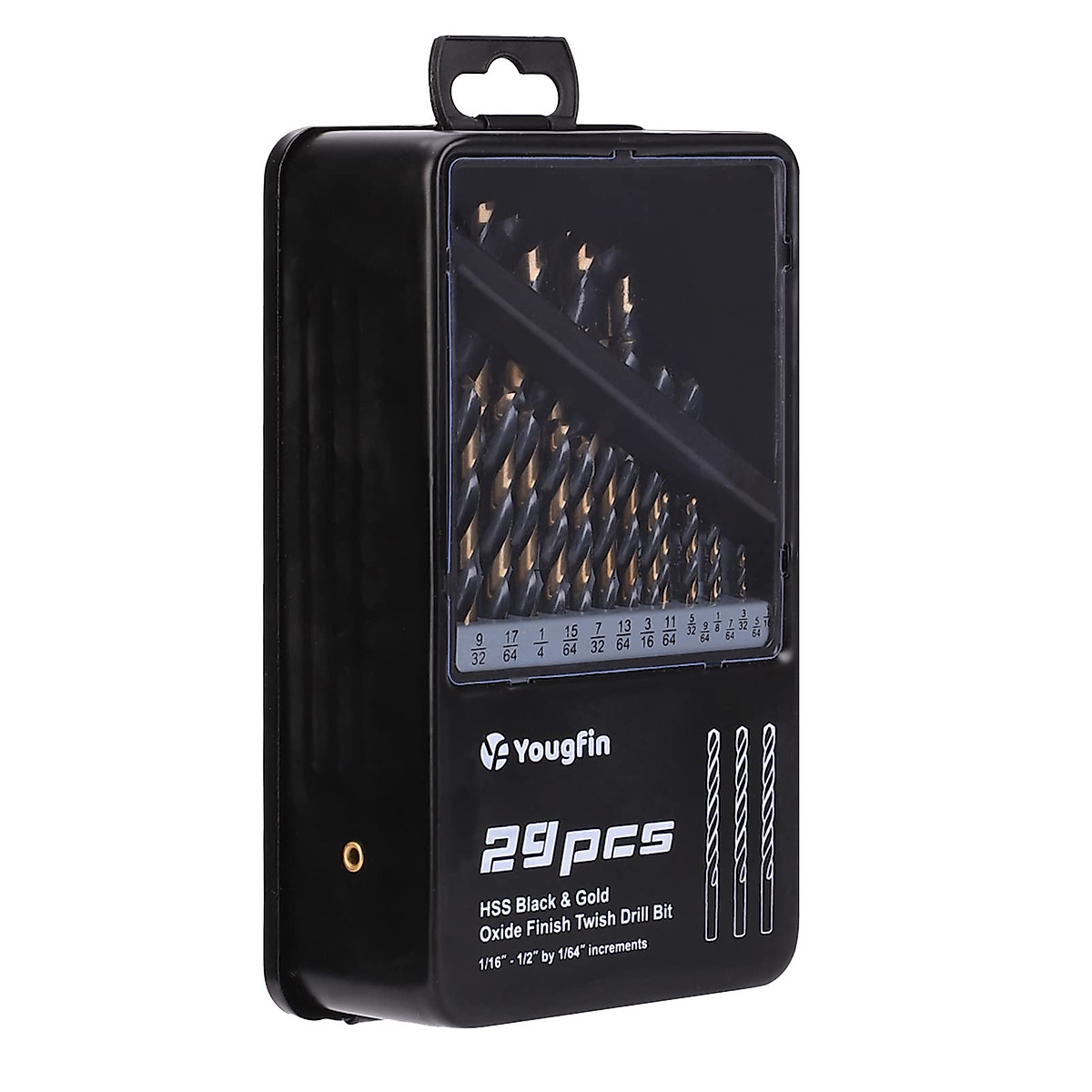 YOUGFIN Carbide Drill Bits - 29 Pieces High Speed Steel Drill Bit Set Twist Jobber Length for Hardened Metal, Stainless Steel, Cast Iron and Wood Plastic with Indexed Storage Case, 1/16 Inch-1/2 Inch