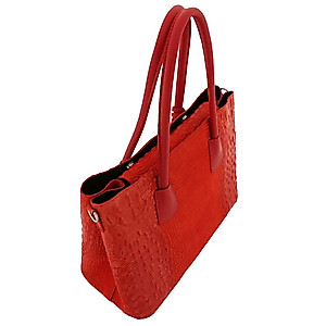 Fioretta Italian Genuine Leather Suede Carryall Top Handle Tote Bag For Women - Red