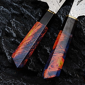 FZIZUO Damascus Steel Santoku Knife Handmade Japanese Tanto Chef Knife with Sheath 8inch Bunka Knife Vegetable Slicing Knives Stabilized wooden handle