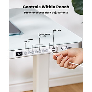 ErGear Dual Motor Electric Standing Desk with Drawers,48x24 Inch Whole-Piece Glass Desktop Quick Install,Height Adjustable Stand up Sit Stand Home Office Ergonomic Workstation with USB Charging Ports