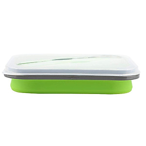 Aramox Lunch Box, 600ml Silicone Collapsible Portable Lunch Box Bowl Folding Food Storage Container Microwave Box (Green)