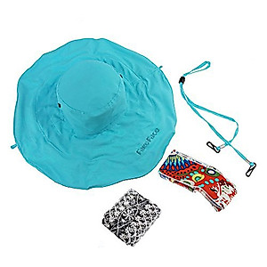 Women's Foldable Floppy Reversible Travel Beach Sun Visor Hat Wide Brim UPF 50+ (Blue)