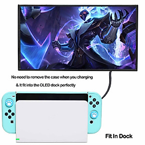 GUTIAL Dockable Case for Nintendo Switch OLED Model 2021 - Cute Protective Cover Case for Nintendo Switch OLED 7 Inch and Joy-Con Controller with Screen Protector and Thumb Grips - Cyan