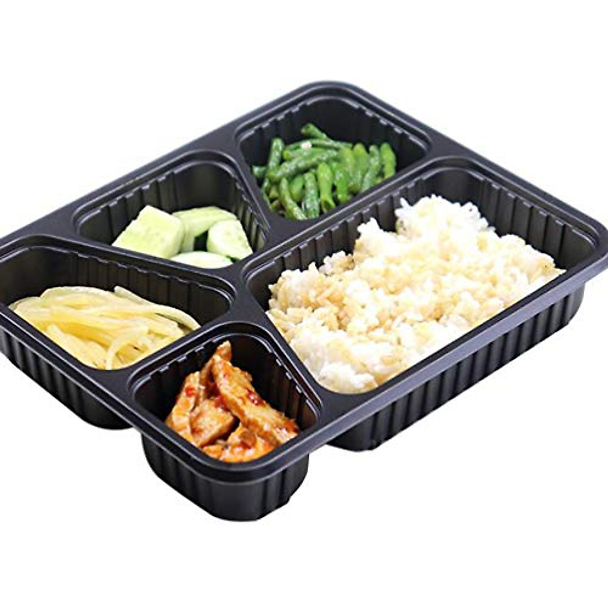 Hemoton 30pcs Disposable Bento Box 5 Compartment Meal Prep Container with Lid Microwave Heating Food Box for Home Restaurant (Black)