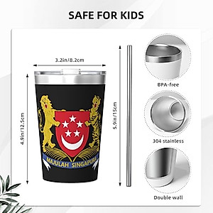 Coat Of Arms Of Singapore Insulated Stainless Steel Tumbler 12 Oz Thermos Come With Straw Leak-Proof Travel Mug Cup