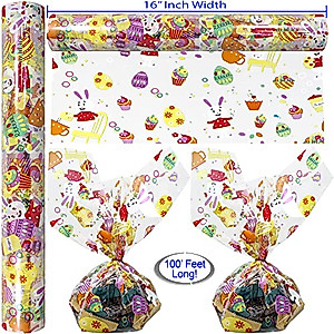 AnapoliZ Easter Eggs Cellophane Wrap Roll | 100’ Ft. Long X 16” In. Wide | 2.3 Mil Thick, Crystal Clear Design | Easter Bunny Cello Wrapping Paper, Treats, Baskets, Gifts |