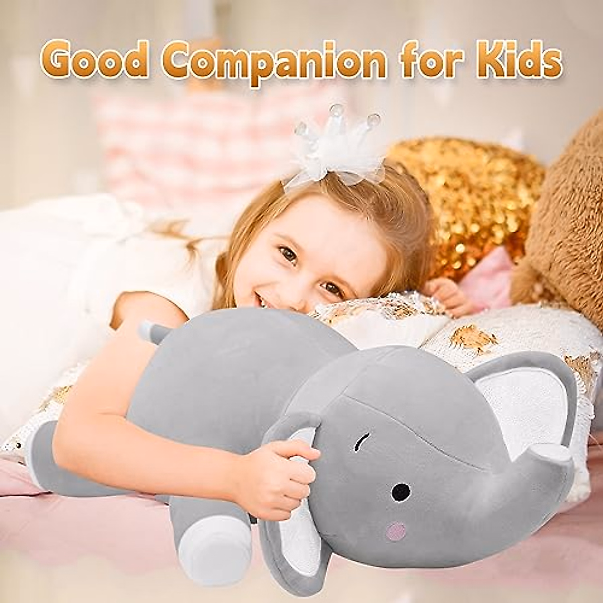 CSVBTRF Weighted Stuffed Animals, 4.2 lbs 23" Elephant Plush Hugging Pillow for Gift, Grey Elephant Stuffed Animals (Grey, 23")