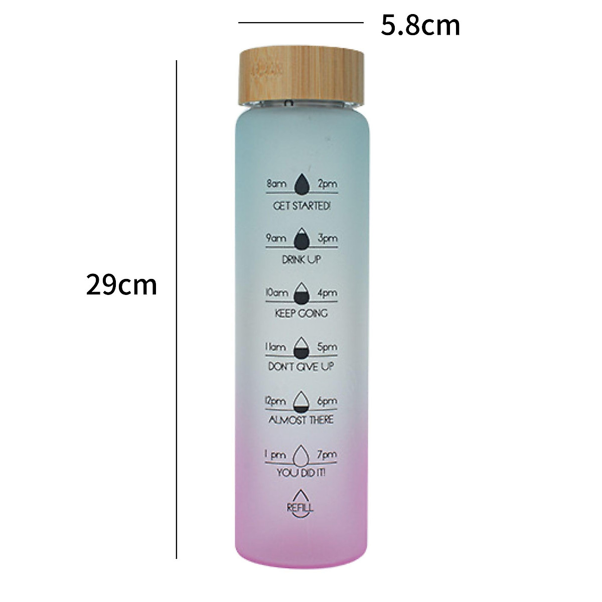 HOLABEAR Glass Motivational Daily Water Intake Bottle with Time Marker 32oz, Reusable, with Leakproof Bamboo Lid and Shoulder Sleeve, for Hot and Cold Drinks, BPA Free(Blue)