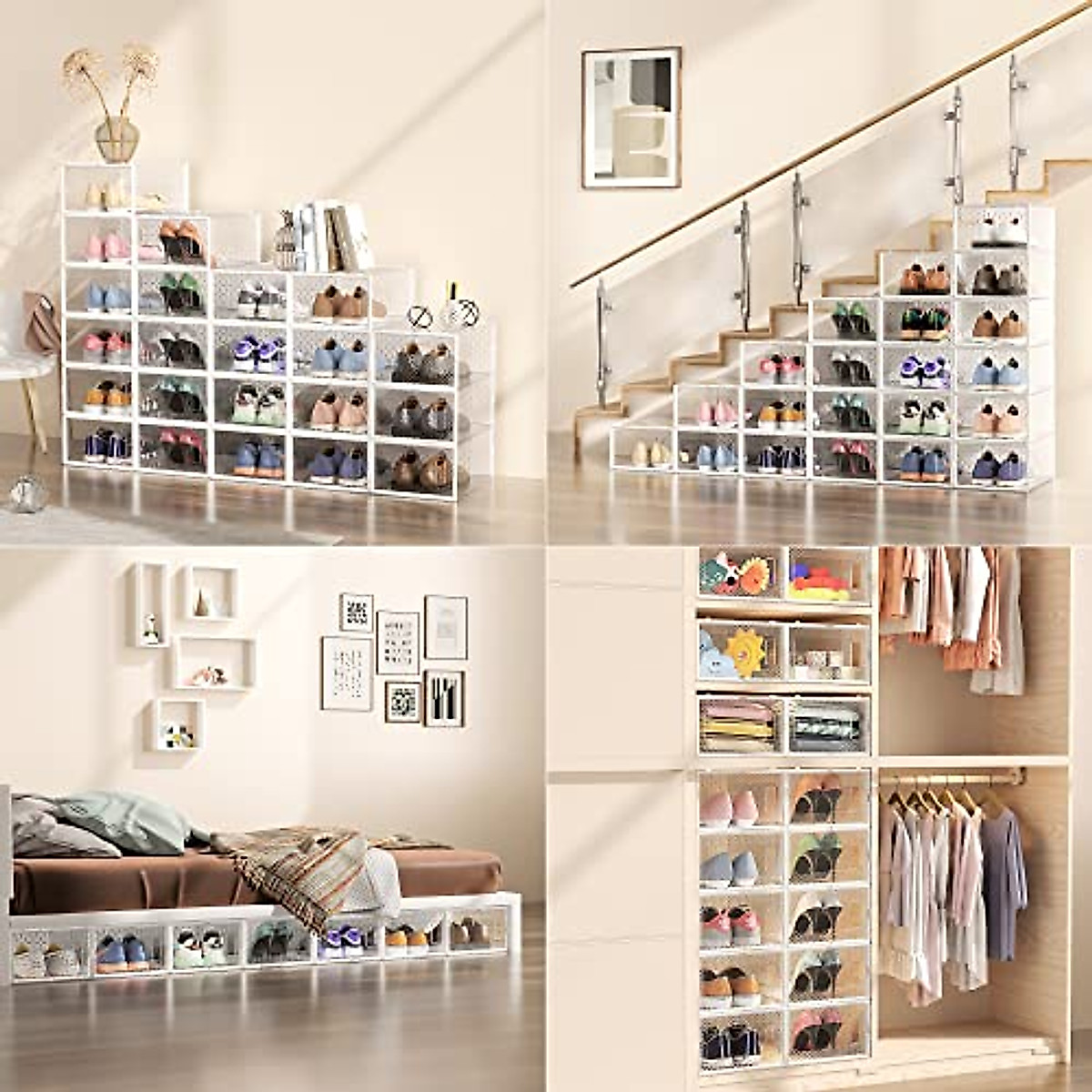 UPFOICXJ 12 Pack Clear Stackable Shoe Boxes, Shoe Storage Organizer for Closet, Keep Shoes Safe and Organized with Clear Shoe Boxes