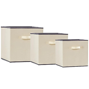 FAYYGYH Foldable Fabric Cube Storage Bins with Handles - Set of 3 Storage Box, Kids Toy Storage Organizer Boxes for Boys, Girls, Nursery Room, Playroom, Closet (Beige)