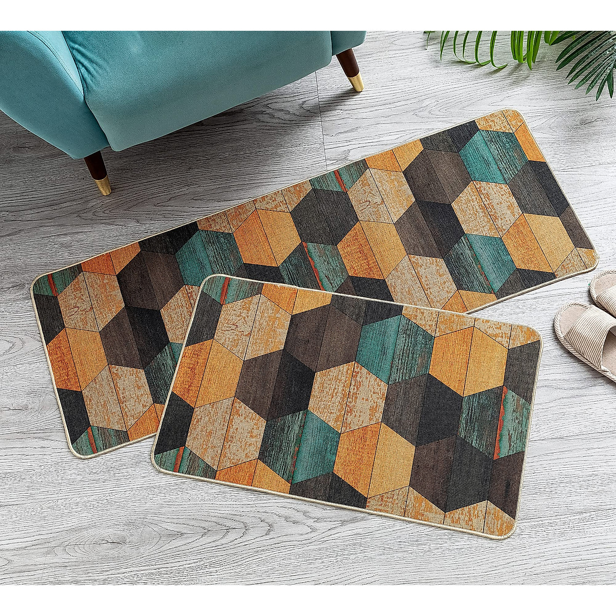 Kitchen Mat Set - Non Skid Kitchen Rugs and Mats Anti Fatigue Kitchen Floor Mats Rubber Back Absorbent Washable Kitchen Rug Set 2 Piece 17''x29''+17''x47'' LISIBOOO
