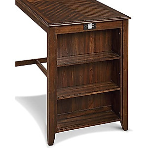 New Classic Furniture Amy Kitchen Counter Island Dining Table for 4 with Storage Shelf & USB Chargers, Traditional Brown Cherry