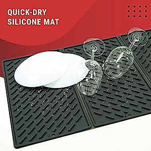 Foldable Dish Drying Mats for Kitchen Counter 16x24 - Non Slip Silicone Mat Black - Trifold Dish Mat Drying Kitchen Mat - Silicone Heat Resistant Mat - Silicone Dish Drying Mat