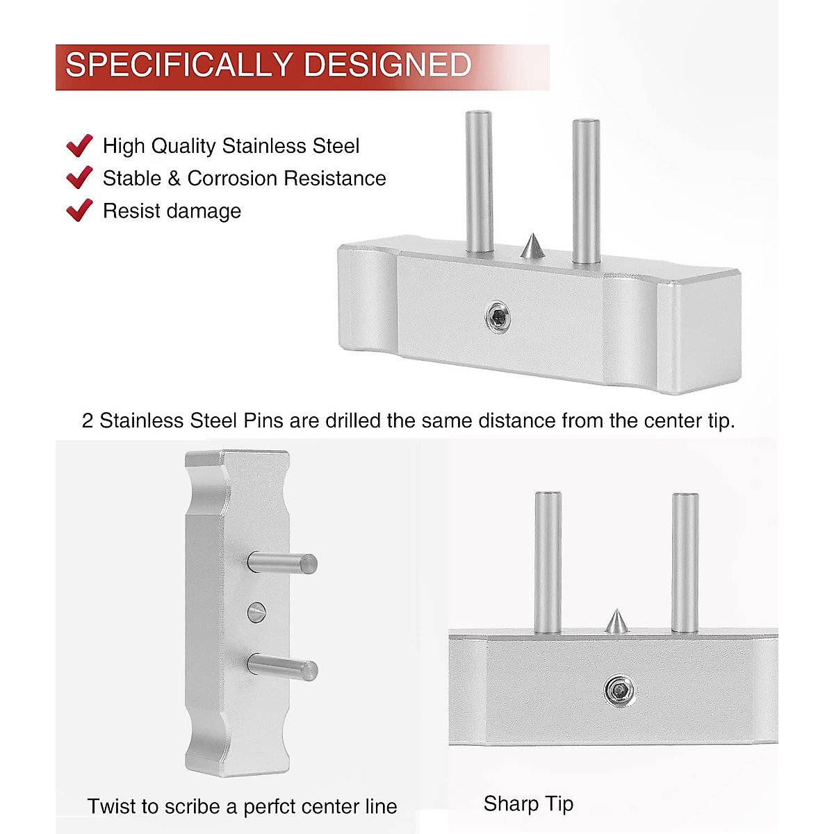 sixcow Aluminum Self Centering Scribe Doweling Jig, Center Scribe Scriber, Marking Centerline Tool for Knife, Metal, Barstock, Wood, etc