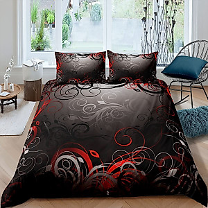 Castle Fairy Black Red Gray Bedding Set,Modern Branch Duvet Cover for Kids Teen Boys Girls,Chic Abstract Comforter Cover Decorative Room,Modern Creativity Quilt Cover with 2 Pillowcases,King Size