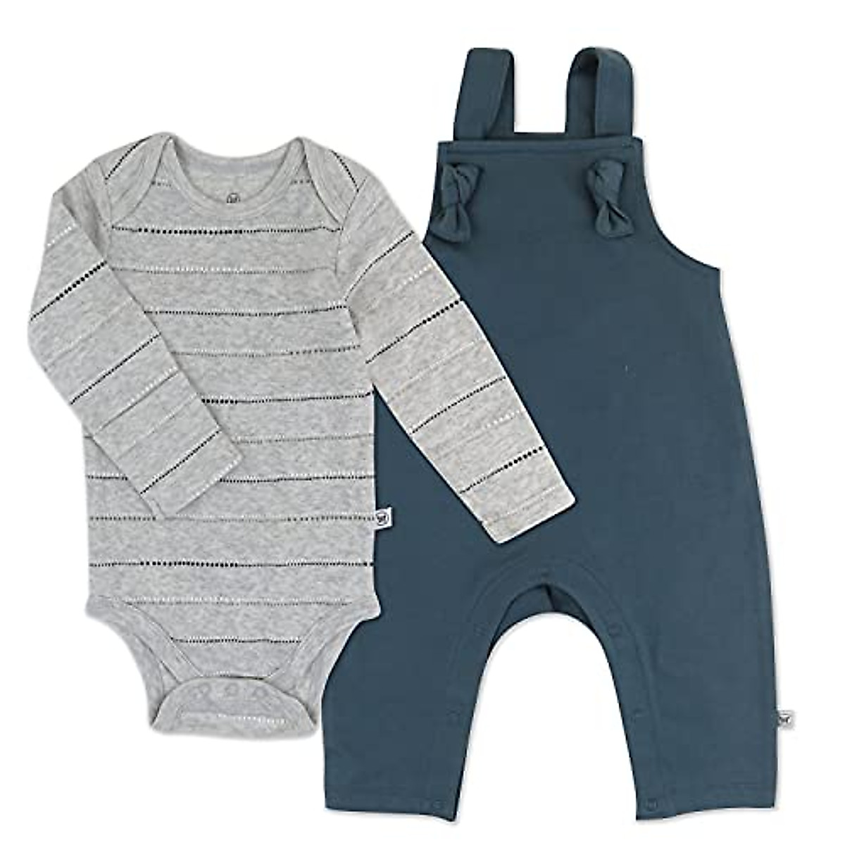 HonestBaby Baby Boys' 2-Piece Organic Cotton Overall & Top Set (Legacy), Gray Slate, Newborn