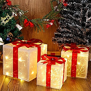 ATDAWN 60 LED Lighted Gift Boxes Christmas Decorations, Transparent Lighted Present Boxes, Christmas Home Gift Box Decorations, Warm White
