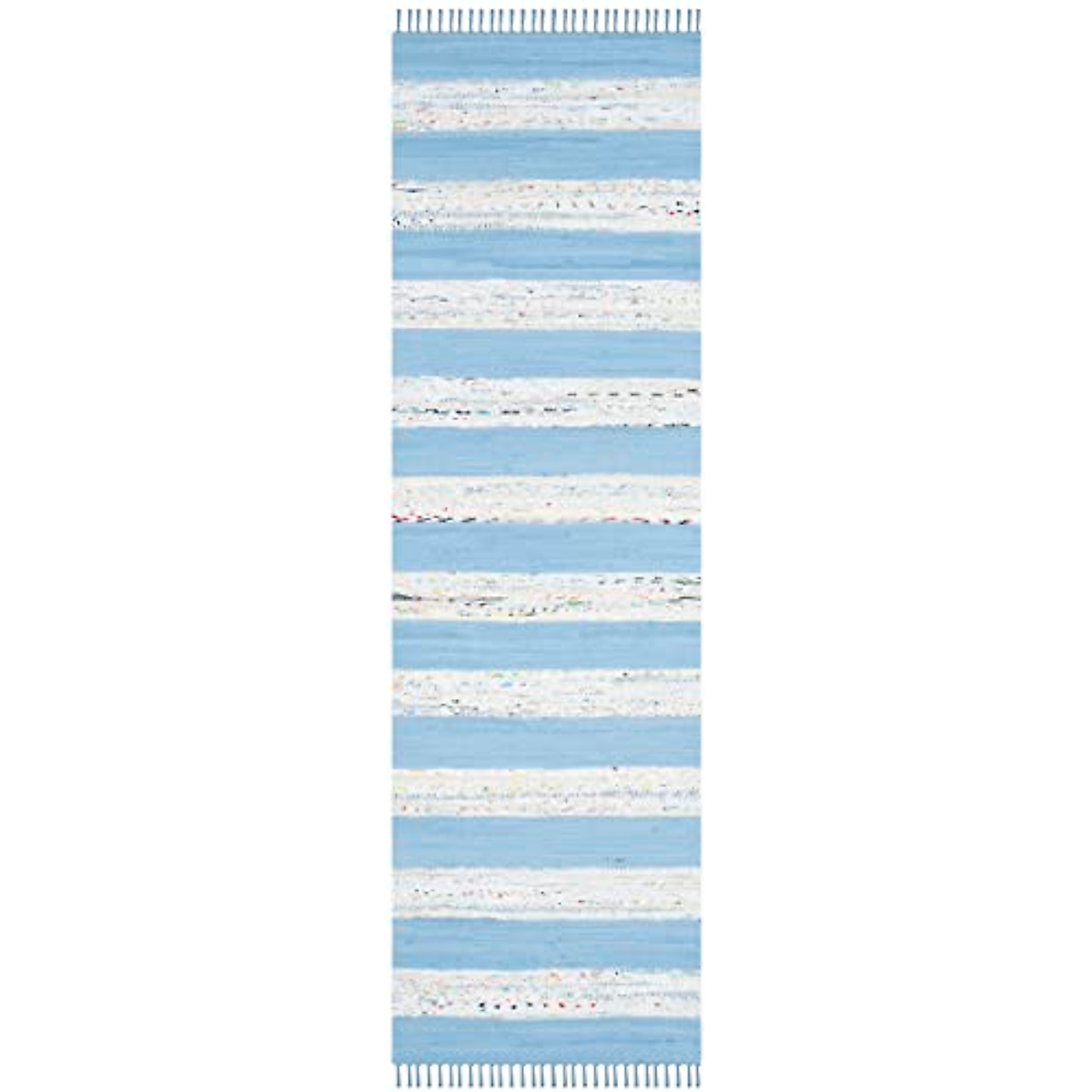 SAFAVIEH Montauk Collection 2'3" x 7' Ivory / Turquoise MTK720C Handmade Stripe Fringe Cotton Runner Rug