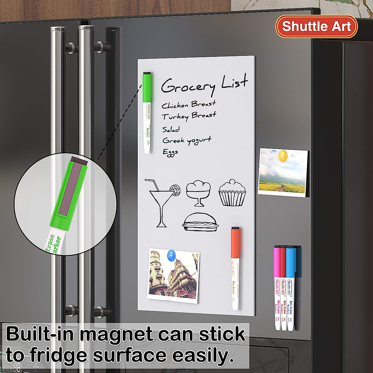 Shuttle Art Dry Erase Markers, 20 Colors Magnetic Whiteboard Markers with Erase, Fine Point Dry Erase Markers Perfect for Writing on Dry-Erase Whiteboard Mirror Glass for School Office Home