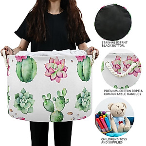 ALAZA Cacti Cactus Succulent Plants Storage Basket Gift Baskets Large Collapsible Laundry Hamper with Handle, 20x20x14 in, Multi, B06D20005
