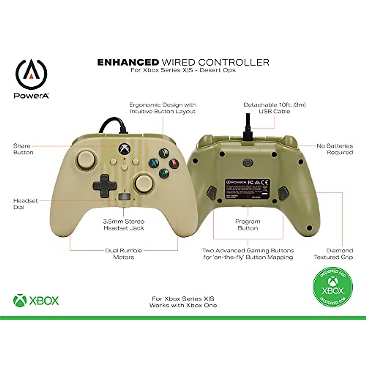 PowerA Enhanced Wired Controller for Xbox Series X|S - Desert Ops, Officially Licensed for Xbox