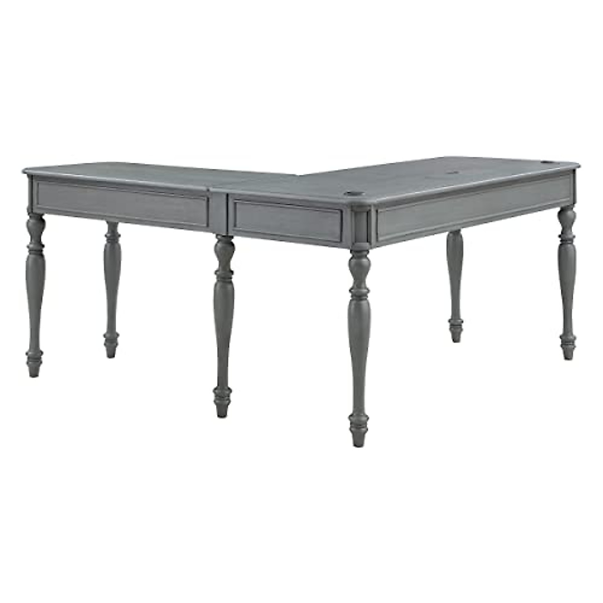 OSP Home Furnishings Country Meadows L-Shape Desk with 2 Full Drawers and Power Hub, Plantation Grey
