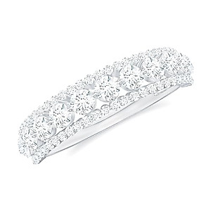 Rosec Jewels Certified Moissanite Wedding Band Ring for Women, Lab Grown Diamond Moissanite Half Eternity Ring (D-VS1 Quality), 14K White Gold, Size:US 8.00