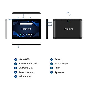 HYUNDAI HyTab Plus Tablet, 10 Inch Tablet, IPS Display, 4G LTE (T-Mobile only), WiFi Tablet, Quad-Core Processor, 2GB RAM, 32GB Storage, Dual Camera, Android 10 Go Tablet, 5000 mAh Battery - Graphite