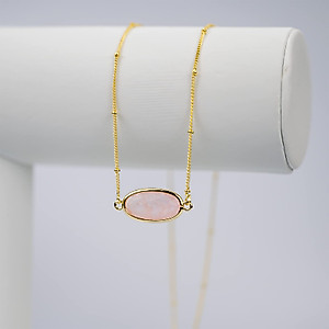 Angelstones Natural Rose Quartz Gemstone Pendant Necklace, 14K Gold Plated Healing Crystal Necklaces for Women