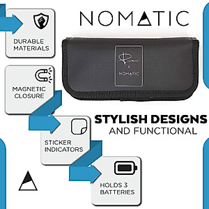 NOMATIC McKinnon Battery Case - DSLR Camera Battery Holder Organizer with Magnetic Closure for 3 Batteries