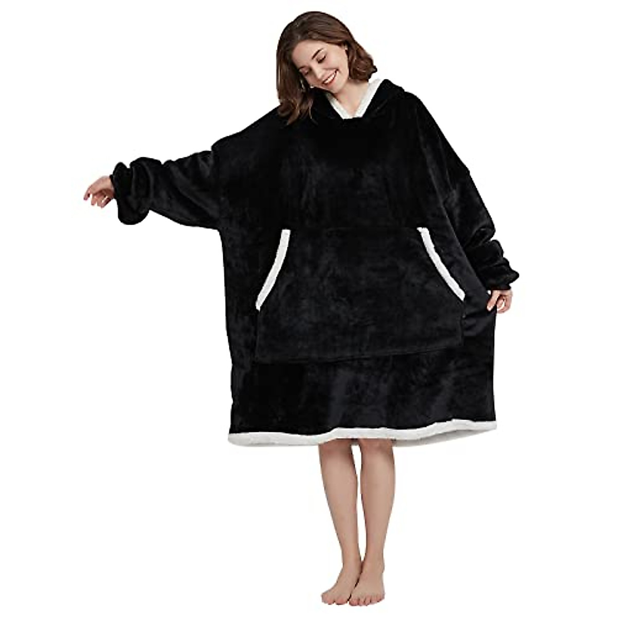 SUIFECT Wearable Blanket Hoodie, Oversized Sherpa Hoodie Blanket for Women, Men, Super Cozy & Warm Sweatshirt Hoodie Blanket, Black