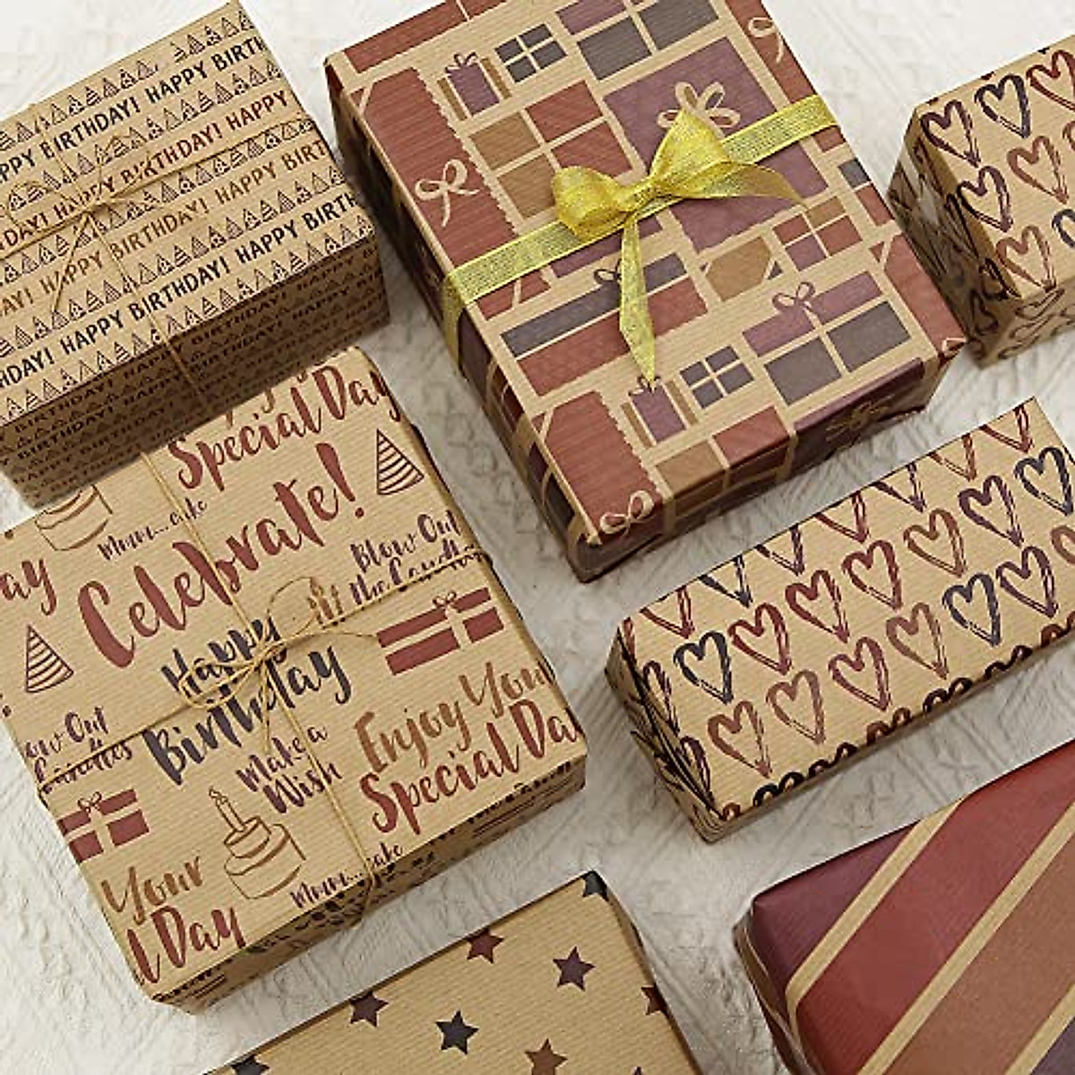 Kraft All Occasion Gift Wrapping Paper Birthday Gift Wrap 6 Sheets For Men Women Boys Girls Kids | Dark Pupple Brown Blue | For Birthdays Fathers Day Halloween Weddings Showers Holidays Thanks Giving Christmas Gifts