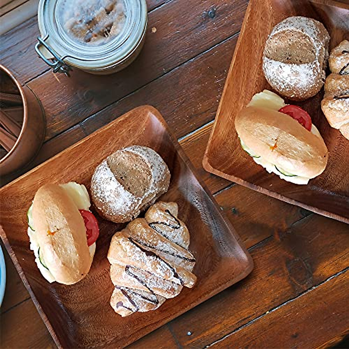 WRIGHTMART Wood Plates, Set of 4, Durable, Versatile, Rustic Authentic Design, Tableware for Dining, Each Plater is Hand Shaped, Inherently Unique, Displaying Natural Variations, Square 10" x 10"