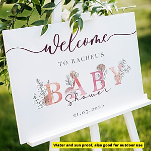 Custom Welcome Baby Shower Sign with Stand, Large Floral Baby Shower Sign with Personalized Info, 24" W x 18" H for Outdoor and Indoor Use (Baby Shower Design B)