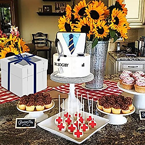 Tall Cake Box with Window, Tiered Cake Box, 12x12x12 Inch Cake Box, Disposable Cake Container, Cake Stand, Tiered Cake Stand, Large White Cake Box (1 Pack) and Silver Cake Board (white/white)