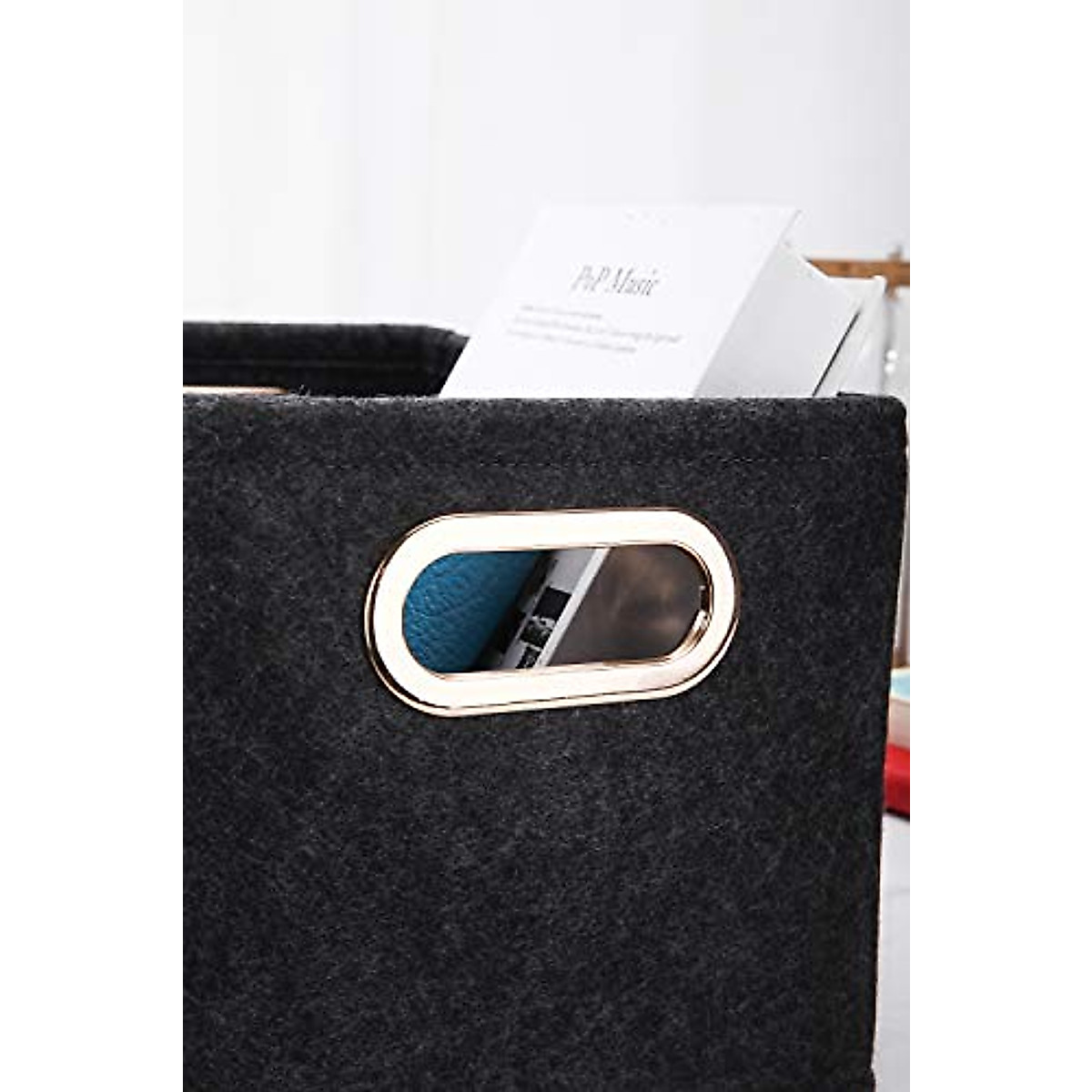 Collapsible Storage Bins Foldable Felt Fabric Storage Basket Organizer Boxes Containers with Handles Metal Handles for Nursery Toys,Kids Room,Clothes,Towels,Magazine