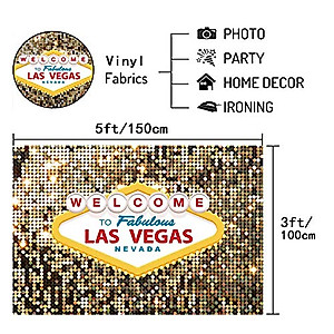 Welcome to Las Vegas Photo Background Fabulous Casino Poker Movie Themed Photography Backdrops 5x3ft Vintage Costume Dress-up Birthday Prom Ceremony Baby Shower Banner Supplies Props Vinyl